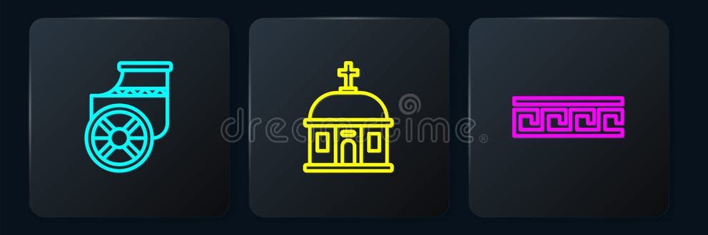 Set Line Ancient Chariot, Greek Pattern and Santorini Building. Black ...