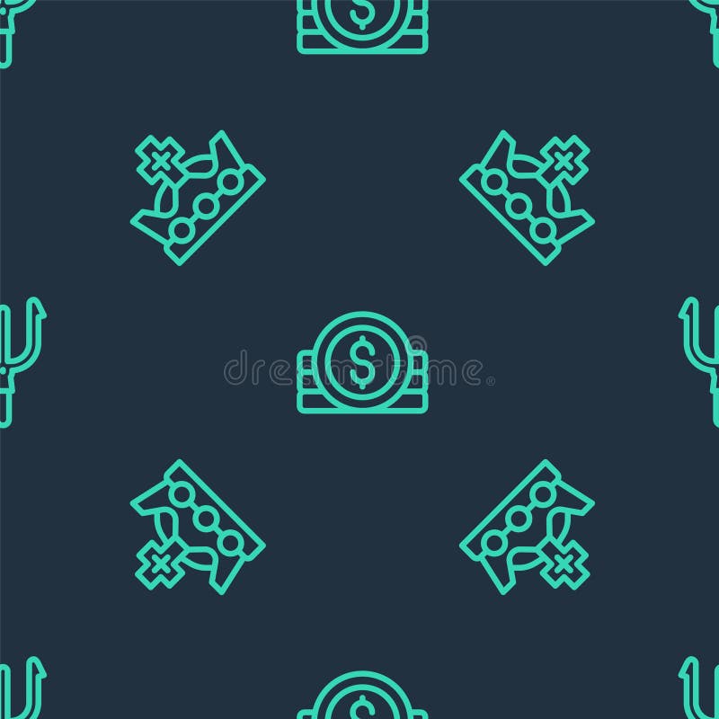 Set Line Ancient Coin, King Crown and Neptune Trident on Seamless ...