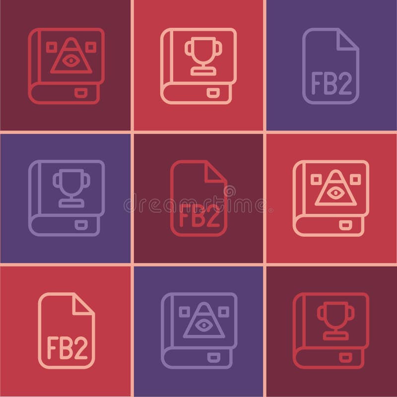 Set Line Ancient Magic Book, FB2 File and Book Icon. Vector Stock ...