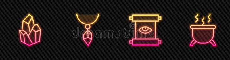 Set Line Ancient Magic Scroll, Magic Stone, Necklace with Crystal and ...