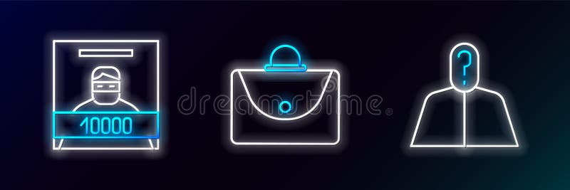 Set Line Anonymous with Question Mark, Wanted Poster and Briefcase Icon ...