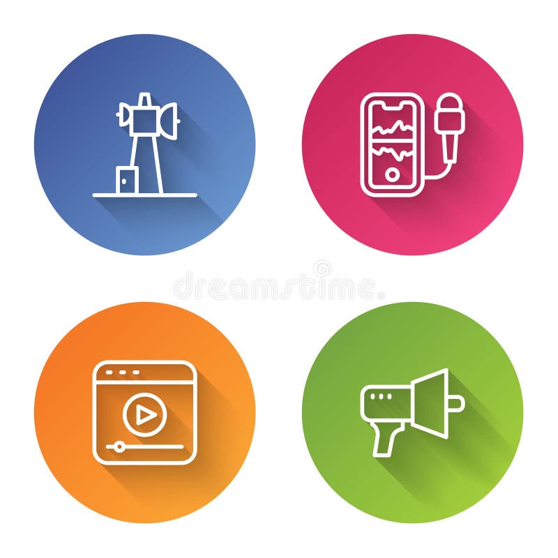 Set Line Antenna, Mobile Recording, Live Stream and Megaphone. Color ...