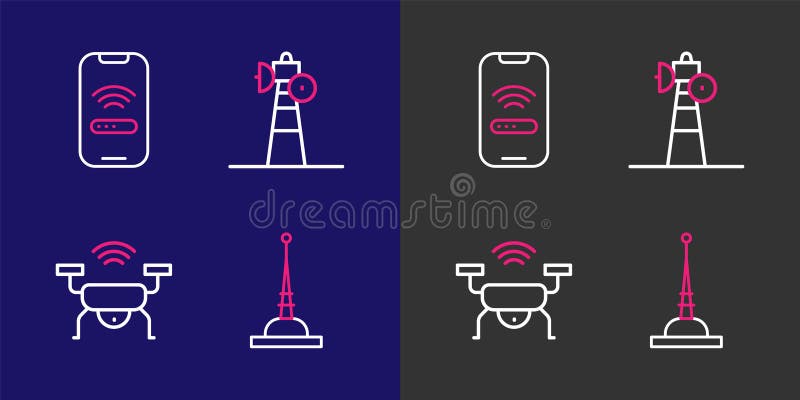 Set Line Antenna, Smart Drone System, Satellite Dish and Mobile with Wi ...