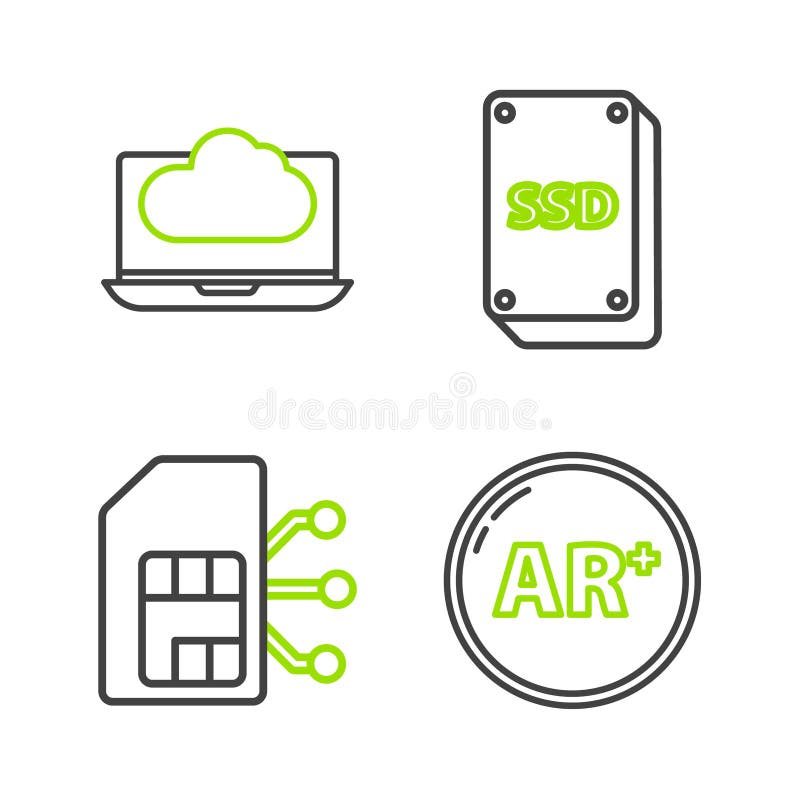 Set Line Ar, Augmented Reality, Sim Card, SSD and Cloud Technology Data ...