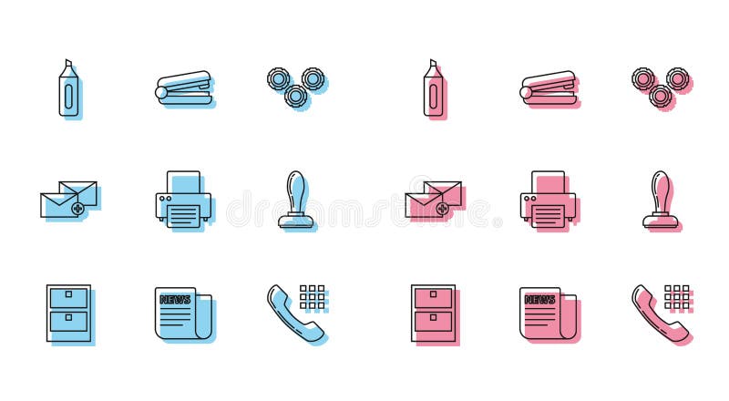 Set Line Archive Papers Drawer, News, Marker Pen, Telephone Handset ... Set Line Archive Papers Drawer, News, Marker Pen, Telephone Handset ...