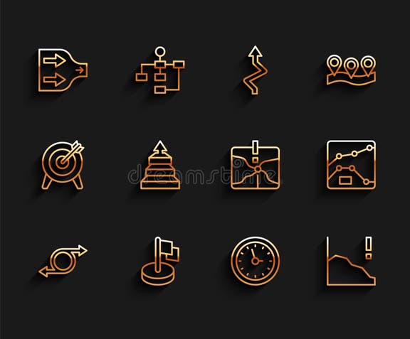 Set Line Arrow, Flag, Clock, Financial Growth Decrease, Pyramid Chart Infographics, Graph, Chart ...