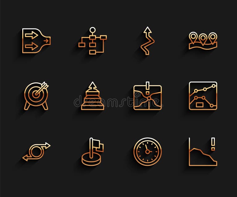 Set Line Arrow, Flag, Clock, Financial Growth Decrease, Pyramid Chart Infographics, Graph, Chart ...