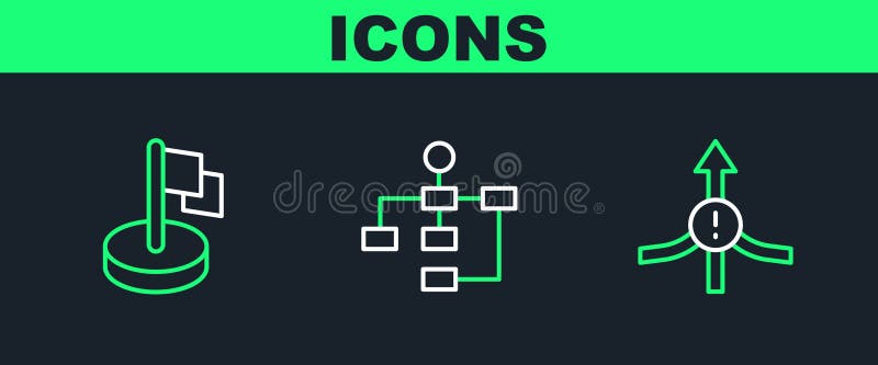 Set Line Arrow, Flag and Hierarchy Organogram Chart Icon. Vector Stock ...