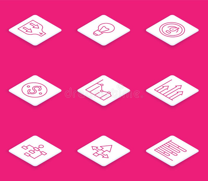 Set Line Arrow, Light Bulb, Digital Speed Meter, Dollar Symbol, Pie Chart Infographic, Hierarchy ...
