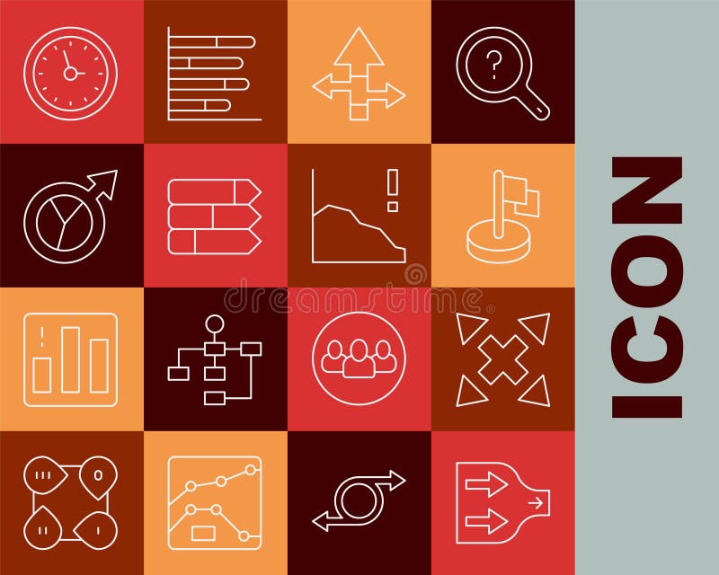 Set Line Arrow, Many Ways Directional Arrow, Flag, Pie Chart Infographic, Financial Growth ...