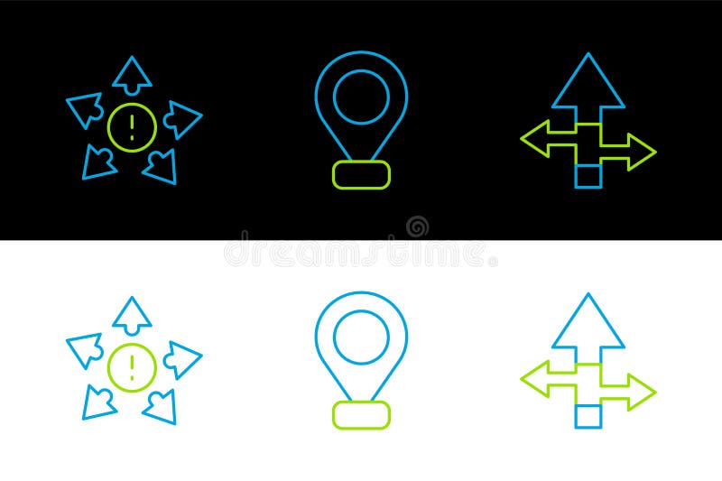 Set Line Arrow, Many Ways Directional Arrow and Location Icon. Vector ... Set Line Arrow, Many Ways Directional Arrow and Location Icon. Vector ...