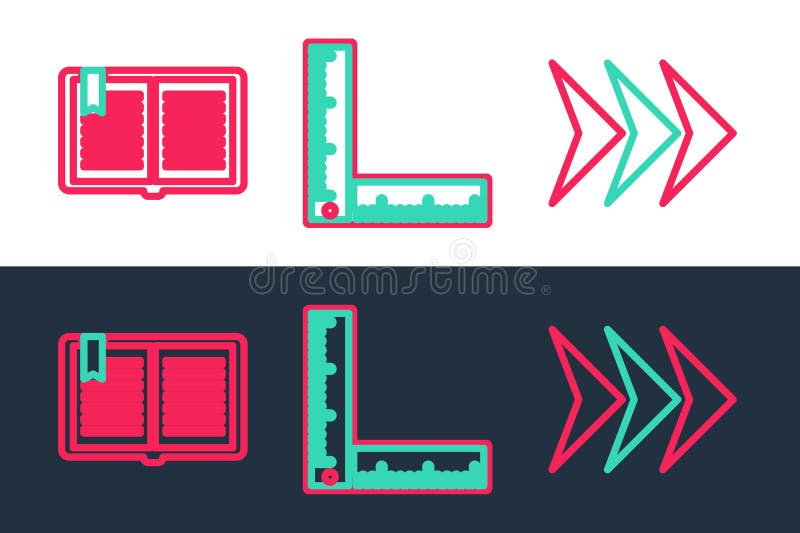Set Line Arrow, Open Book and Folding Ruler Icon. Vector Stock Vector ...