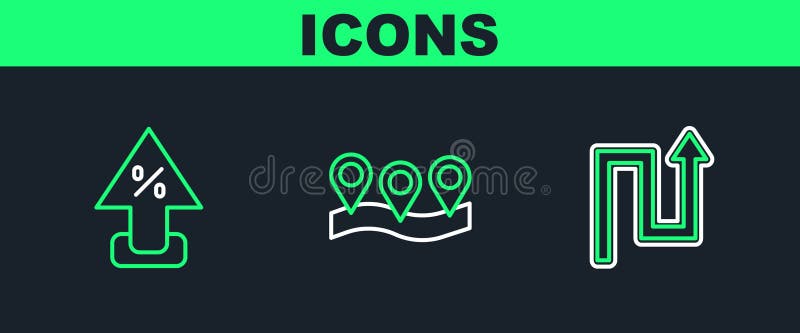 Set Line Arrow, Percent Up Arrow and Location Icon. Vector Stock ...