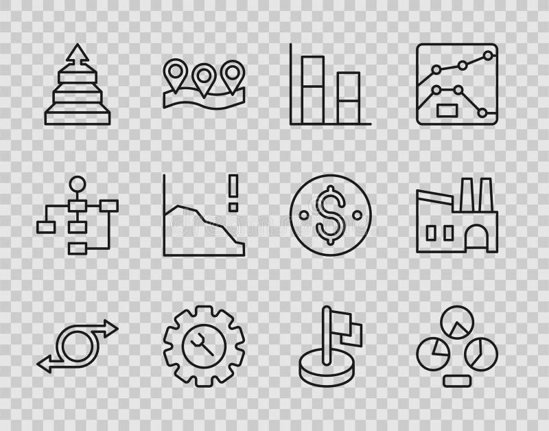 Set Line Arrow, Pie Chart Infographic, Graph, Chart, Diagram, Wrench and Gear, Pyramid ...