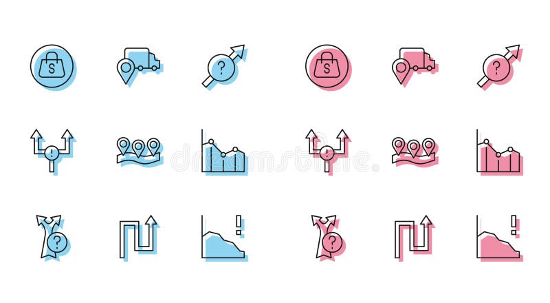 Set Line Arrow, Shopping Bag with Sale, Financial Growth Decrease, Location, Pie Chart ...