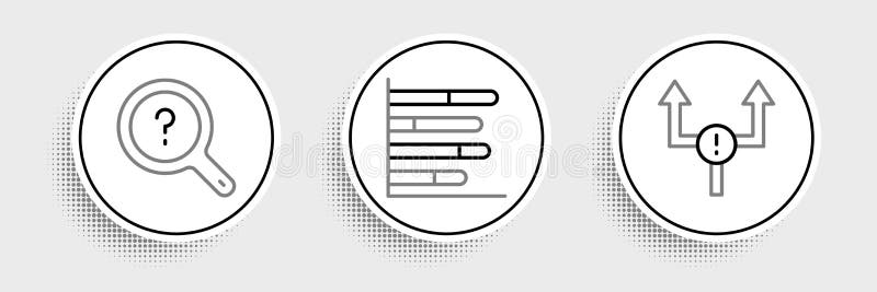 Set Line Arrow, Unknown Search and Pie Chart Infographic Icon. Vector ...