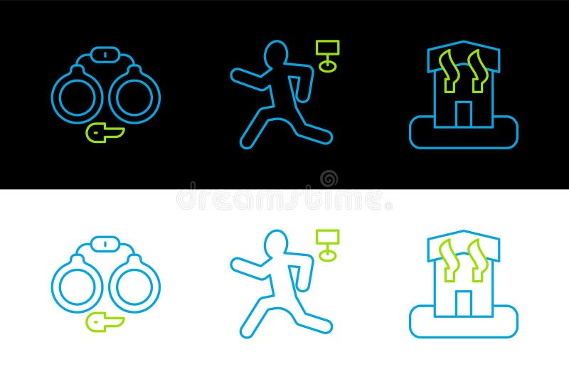 Set Line Arson Home, Handcuffs and Murder Icon. Vector Stock Vector ...