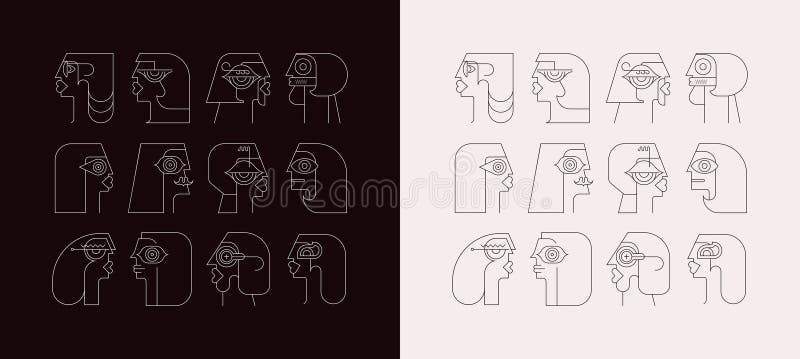 Set of Line Art Avatars stock illustration. Illustration of avatar ...