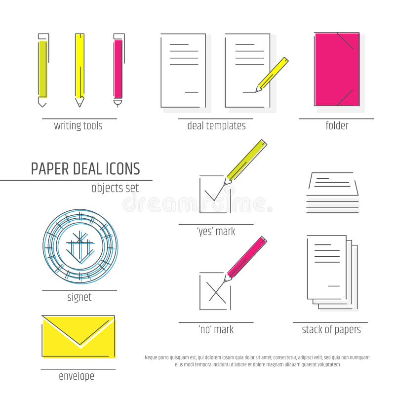 Set in Line Art Style. Set of Writing Items. Stock Vector ...