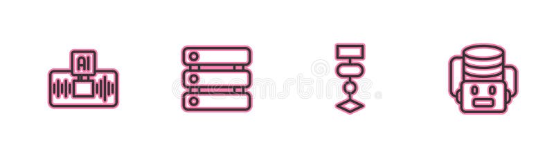 Set Line Artificial Intelligence AI, Algorithm, Server, Data and Robot Icon. Vector Stock ...