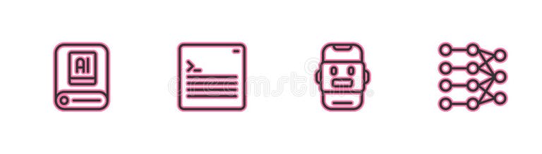 Set Line Artificial Intelligence AI, Chat Bot, Web Developer Programming Code and Neural Network ...