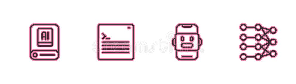 Set Line Artificial Intelligence AI, Chat Bot, Web Developer Programming Code and Neural Network ...