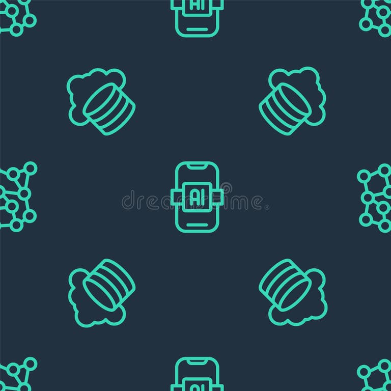 Set Line Artificial Intelligence AI, Cloud Database and Neural Network on Seamless Pattern ...