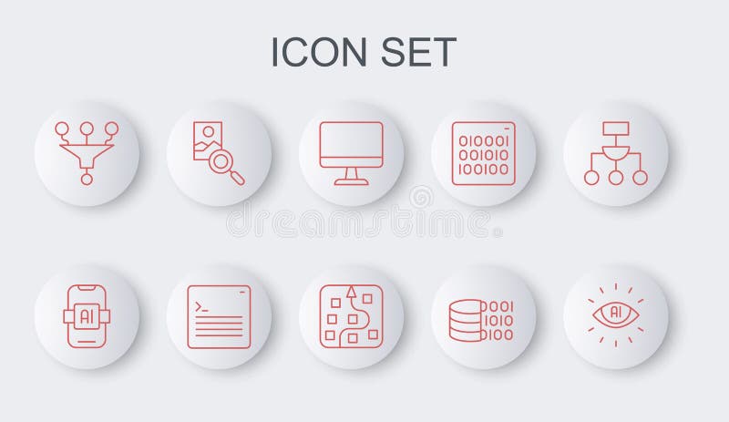 Set Line Artificial Intelligence AI, Computer Monitor, Binary Code ... Set Line Artificial Intelligence AI, Computer Monitor, Binary Code ...