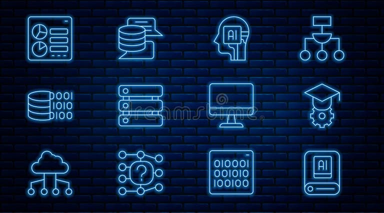 Set Line Artificial Intelligence AI, Graduation Cap, Humanoid Robot ...