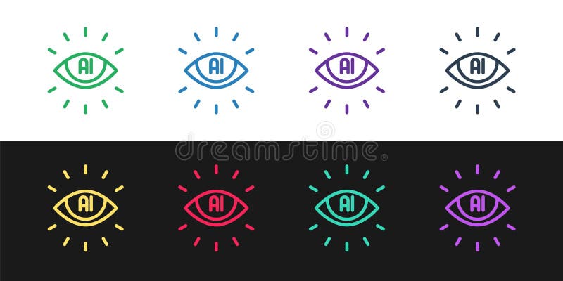 Set Line Artificial Intelligence AI Icon Isolated on Black and White ...