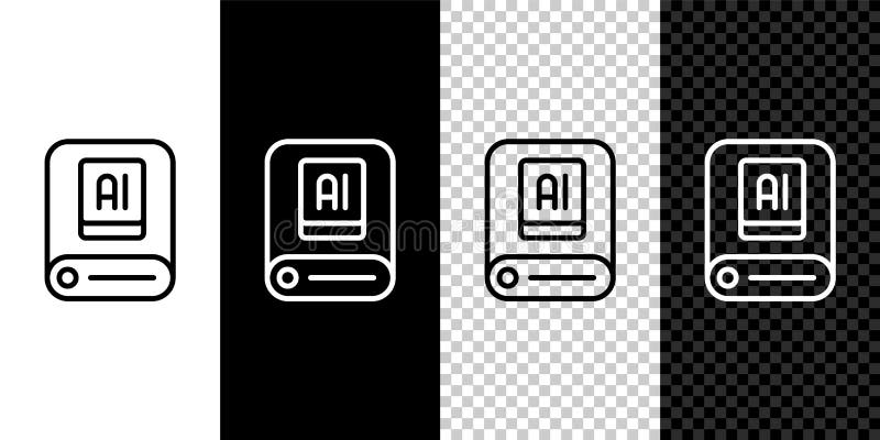 Set Line Artificial Intelligence AI Icon Isolated on Black and White ...