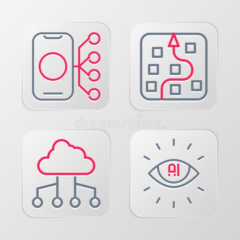 Set Line Artificial Intelligence AI, Network Cloud Connection, Neural ... Set Line Artificial Intelligence AI, Network Cloud Connection, Neural ...