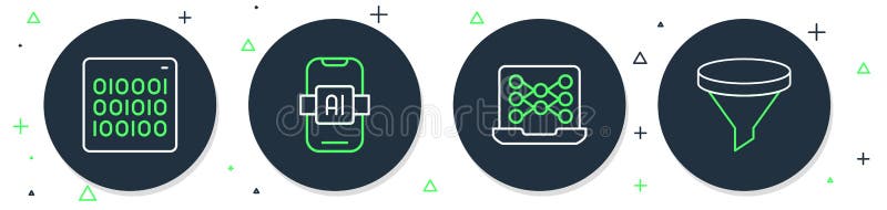 Set Line Artificial Intelligence AI, Neural Network, Binary Code and ... Set Line Artificial Intelligence AI, Neural Network, Binary Code and ...
