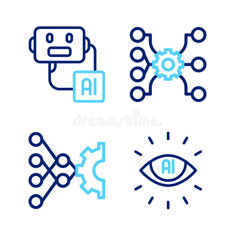 Set Line Artificial Intelligence AI, Neural Network, and Robot Icon ... Set Line Artificial Intelligence AI, Neural Network, and Robot Icon ...