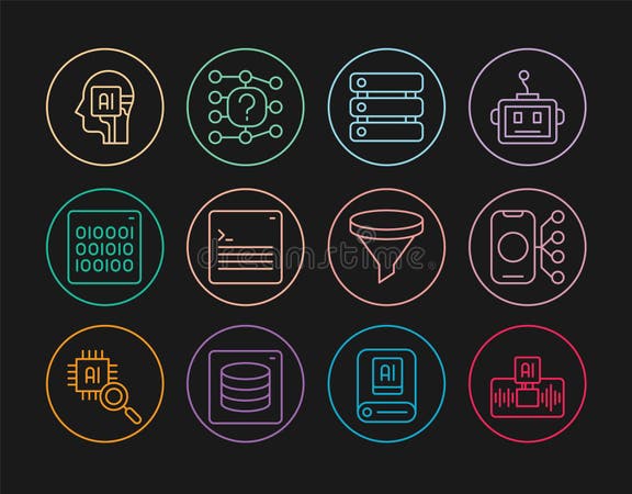 Set Line Artificial Intelligence AI, Neural Network, Server, Data, Web ...