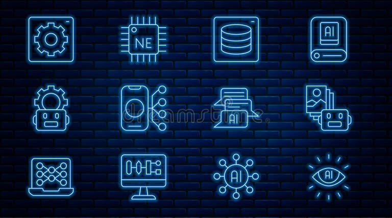 Set Line Artificial Intelligence AI, Robot, Server, Data, Neural ...