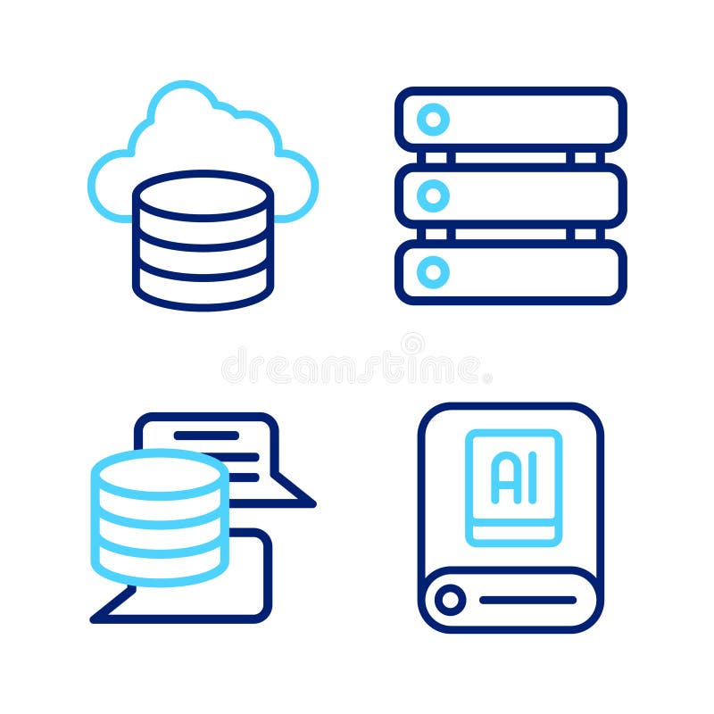 Set Line Artificial Intelligence AI, Server, Data, and Cloud Database Icon. Vector Stock Vector ...