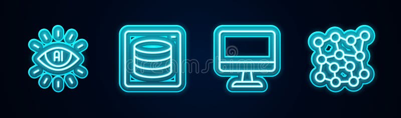 Set Line Artificial Intelligence Ai Server Data Computer Monitor and ... Set Line Artificial Intelligence Ai Server Data Computer Monitor and ...