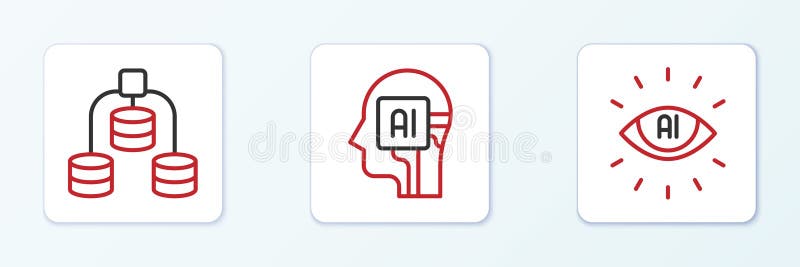 Set Line Artificial Intelligence AI, Server, Data and Humanoid Robot Icon. Vector Stock Vector ...