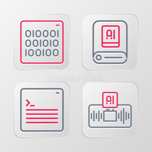Set Line Artificial Intelligence AI, Web Developer Programming Code, and Binary Icon. Vector ...