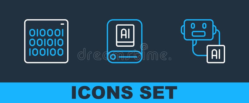 Set Line Artificial Intelligence Robot, Binary Code and AI Icon. Vector ... Set Line Artificial Intelligence Robot, Binary Code and AI Icon. Vector ...