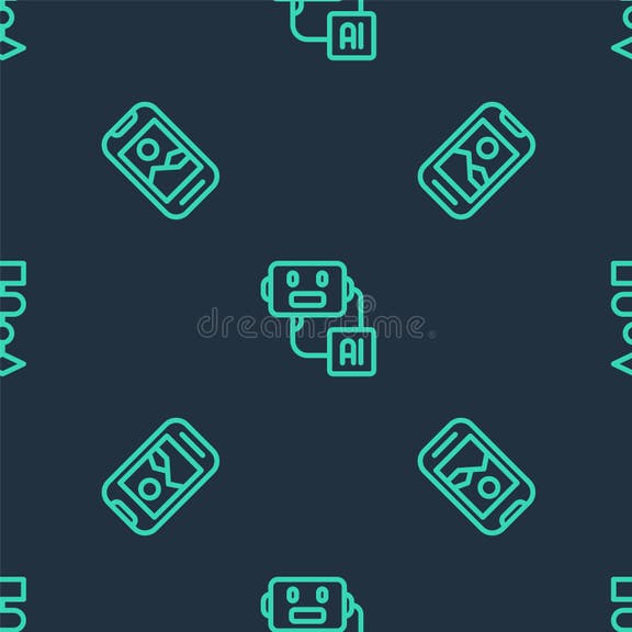 Set Line Artificial Intelligence Robot Mobile Phone And Algorithm On