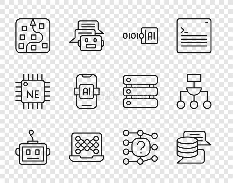 Set Line Artificial Intelligence Robot, Server, Data, Binary Code ... Set Line Artificial Intelligence Robot, Server, Data, Binary Code ...