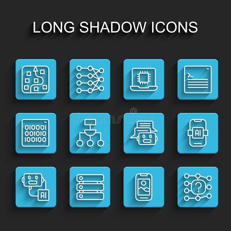 Set Line Artificial Intelligence Robot, Server, Data, Neural Network, Mobile Phone, Algorithm ...