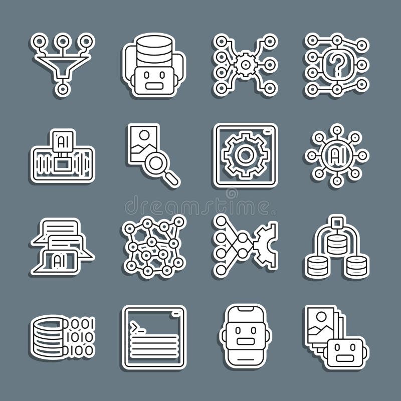 Set Line Artificial Intelligence Robot, Server, Data, Neural Network ... Set Line Artificial Intelligence Robot, Server, Data, Neural Network ...