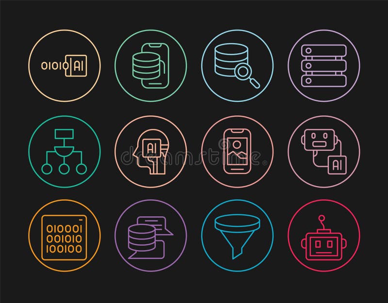 Set Line Artificial Intelligence Robot, Server, Humanoid, Algorithm ... Set Line Artificial Intelligence Robot, Server, Humanoid, Algorithm ...