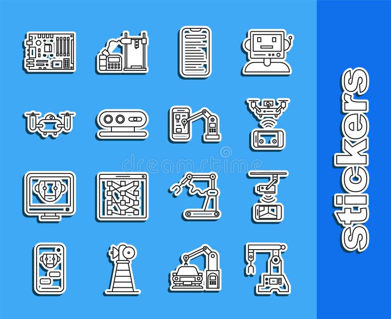 Set Line Assembly Line, 3d Scanning System, Drone Flying with Action ...