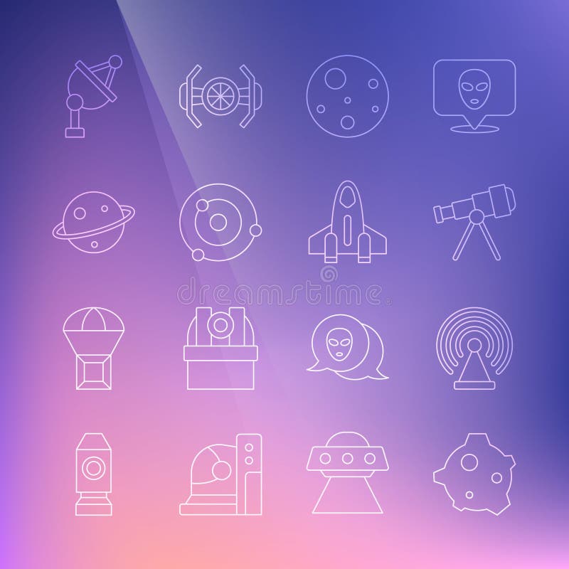Set Line Asteroid, Radar, Telescope, Planet Mars, Solar System, Saturn ... Set Line Asteroid, Radar, Telescope, Planet Mars, Solar System, Saturn ...
