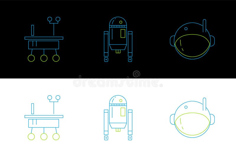 Set Line Astronaut Helmet, Mars Rover and Robot Icon. Vector Stock ...
