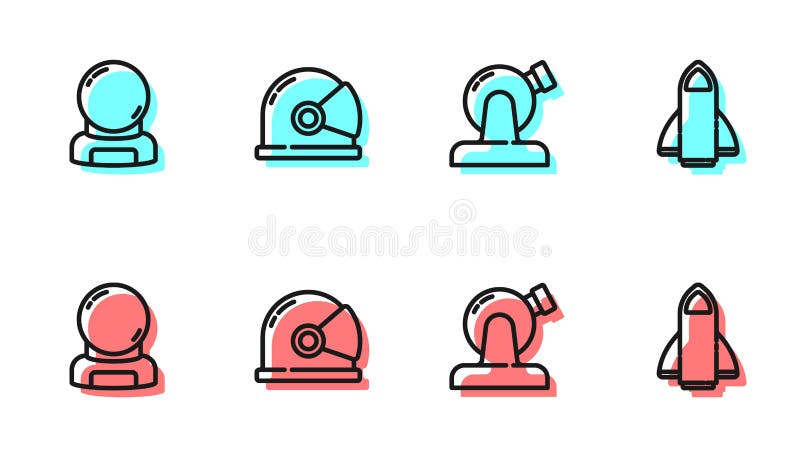 Set Line Astronomical Observatory, Astronaut Helmet, and Rocket Ship ...